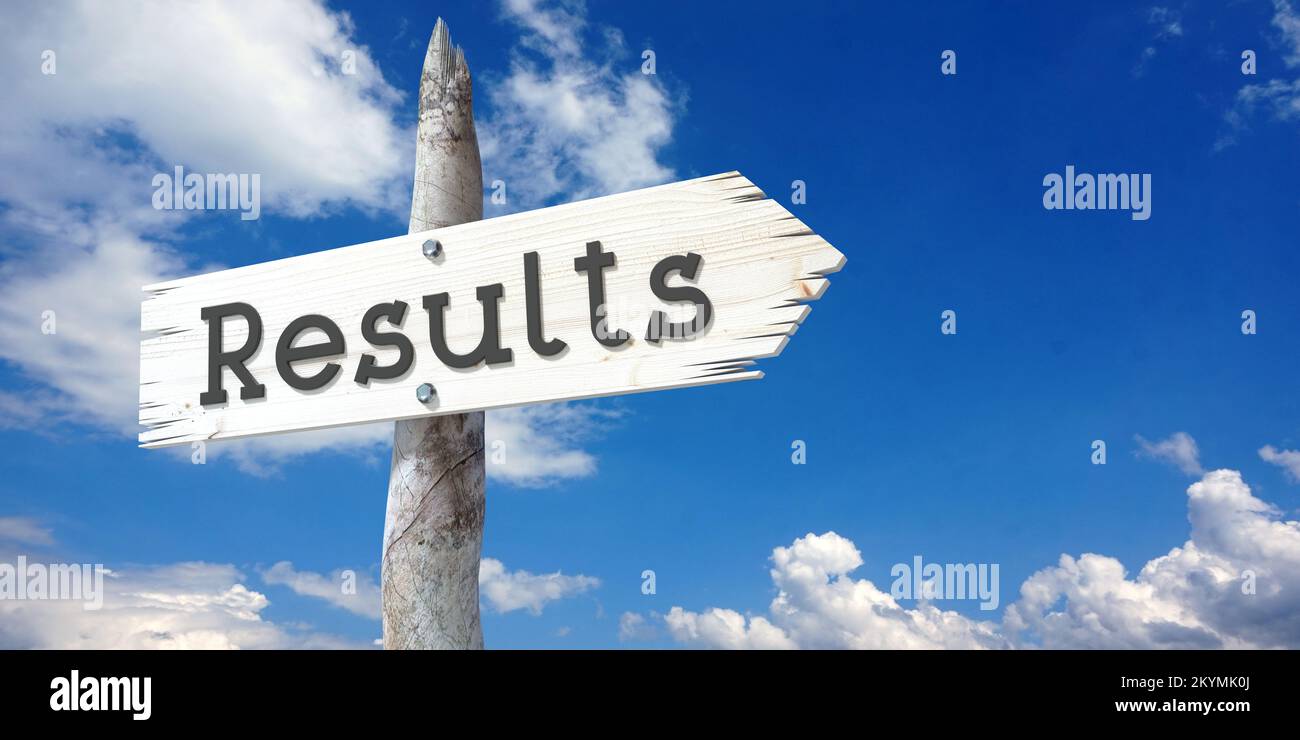 Results - wooden signpost with one arrow Stock Photo - Alamy