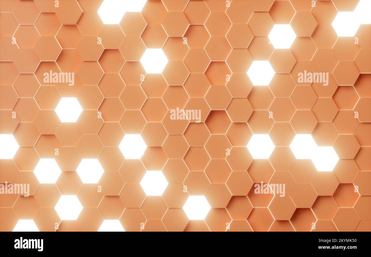 Orange hexagonal background pattern, 3d rendering. Digital drawing ...
