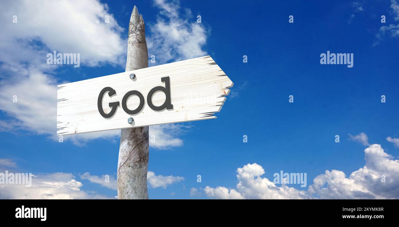 God - wooden signpost with one arrow Stock Photo - Alamy