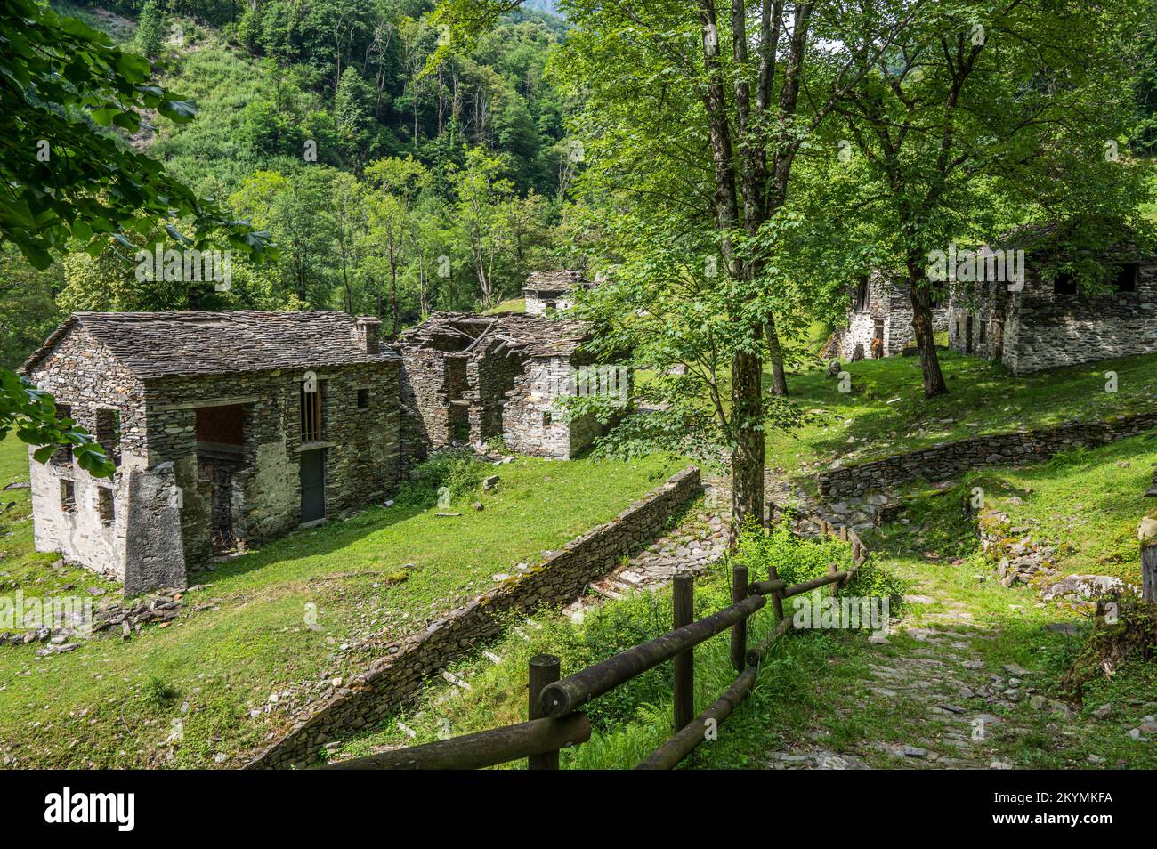 Ruined stone houses and mills in an abandoned mountain village in the ...