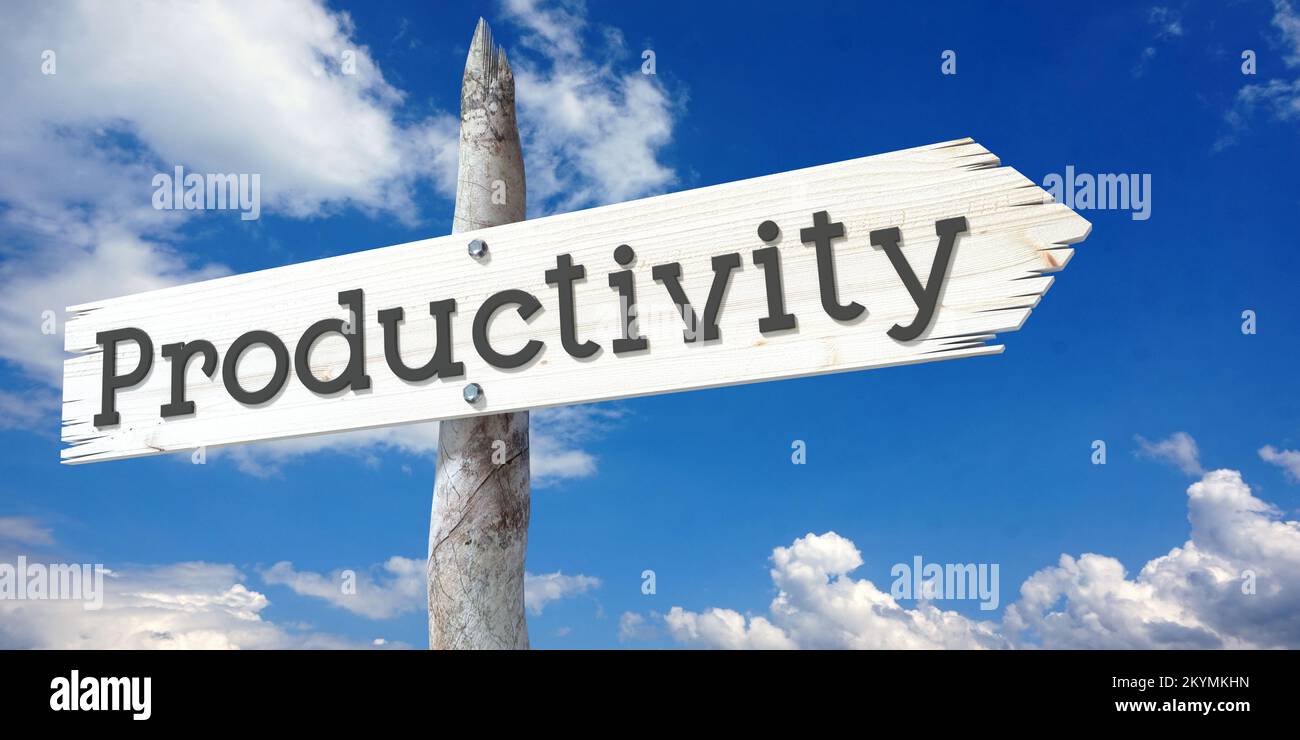 Productivity - wooden signpost with one arrow Stock Photo - Alamy