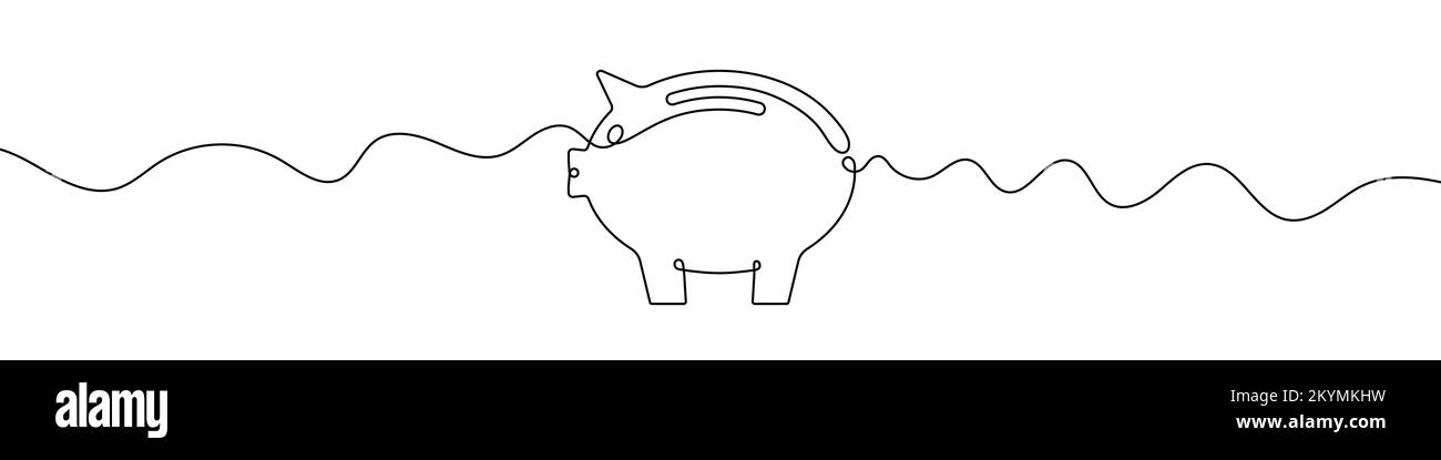 Piggy bank icon in continuous line drawing style. Line art of piggy ...