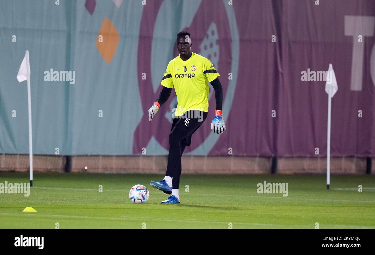 Senegal goalkeeper Edouard Mendy during a training session Al Duhail SC ...