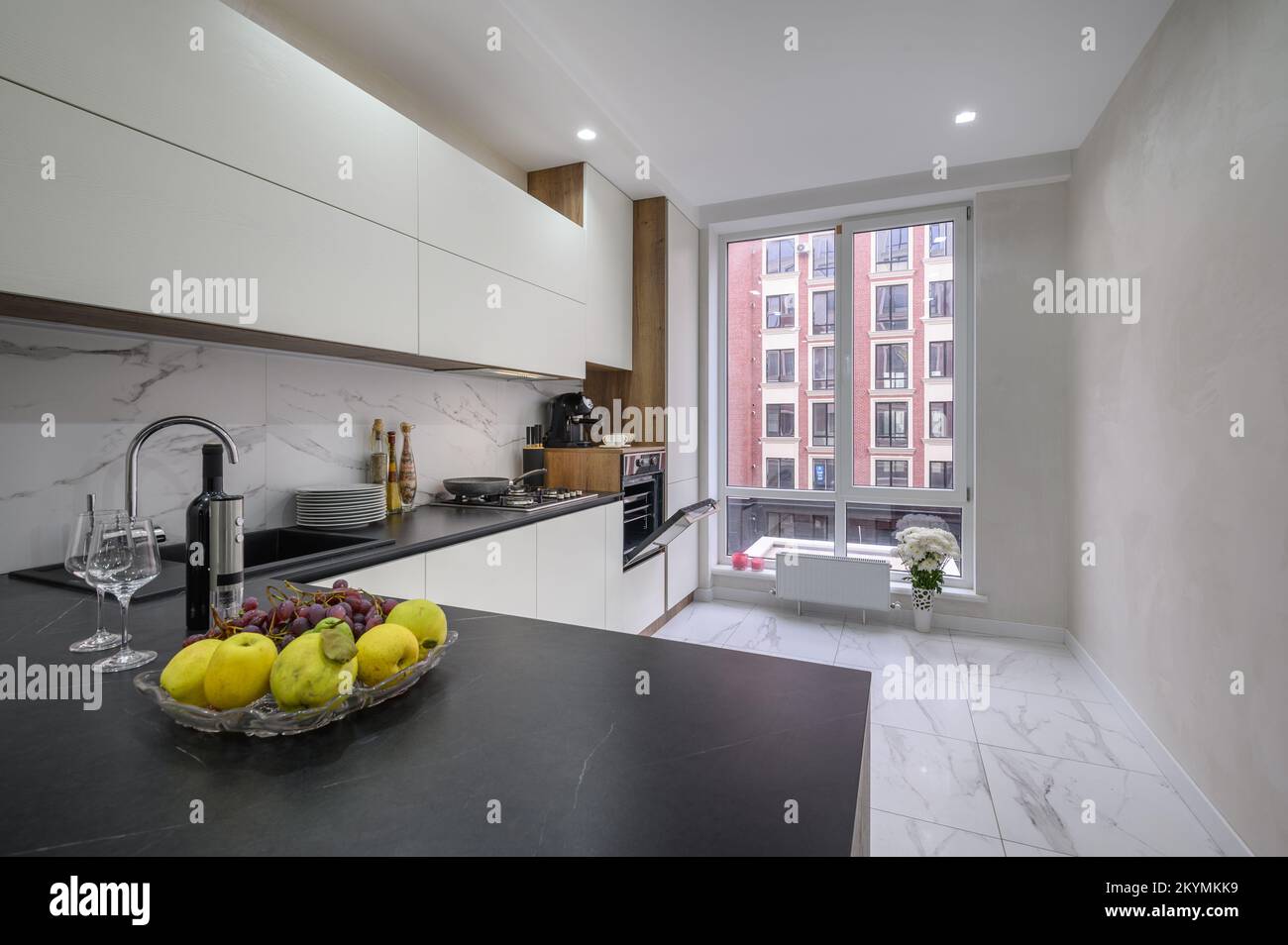 Black and white modern luxury kitchen interior Stock Photo - Alamy