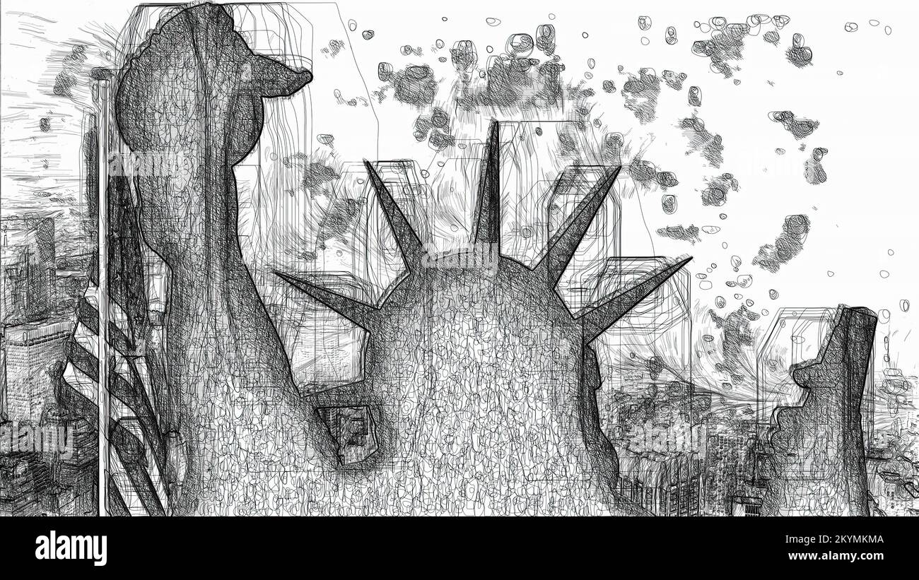Statue of liberty hand draw digital art Stock Photo - Alamy