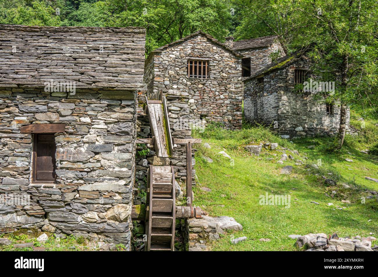 Stone watermill with wooden wheel in an abandoned mountain village in ...