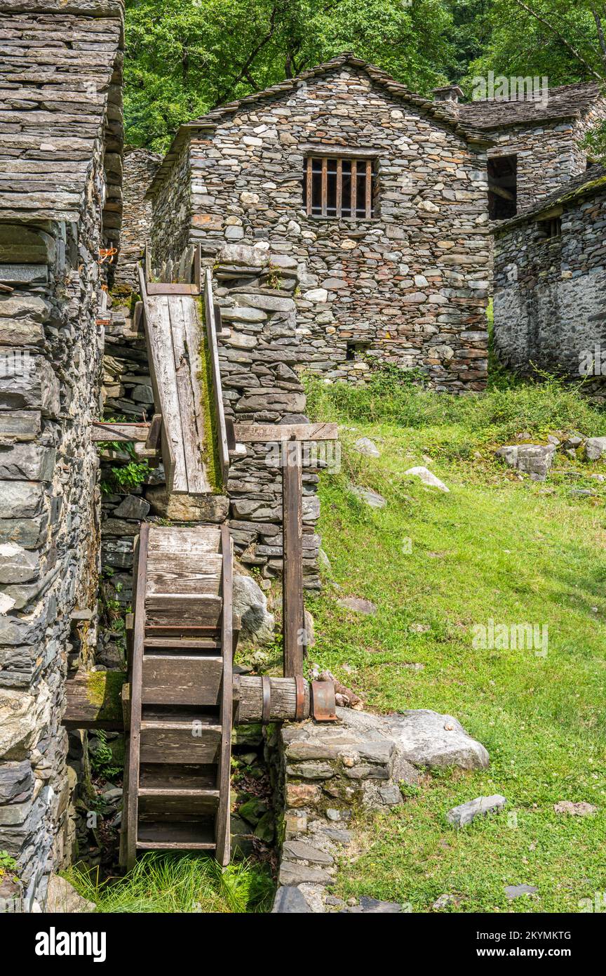 Stone watermill with wooden wheel in an abandoned mountain village in ...