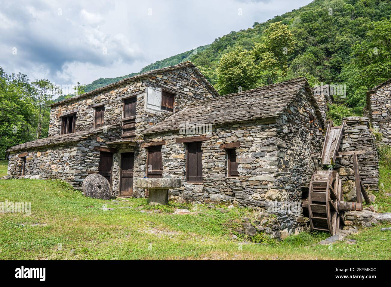 Stone watermill with wooden wheel in an abandoned mountain village in ...