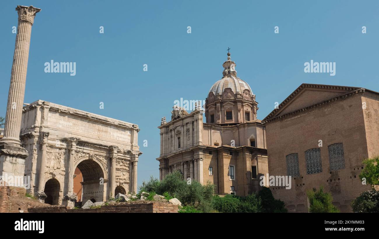 Rome, Italy - panoramic view of Roman Forum ruins. Ancient Rome ...
