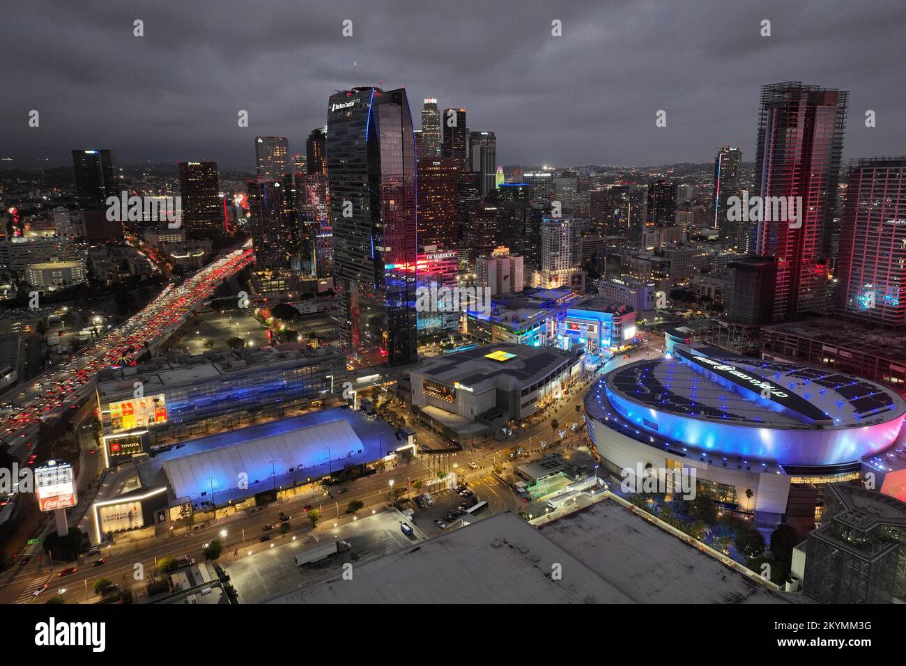 A general overall aerial view of the Crypto.com Arena, LA Live ...