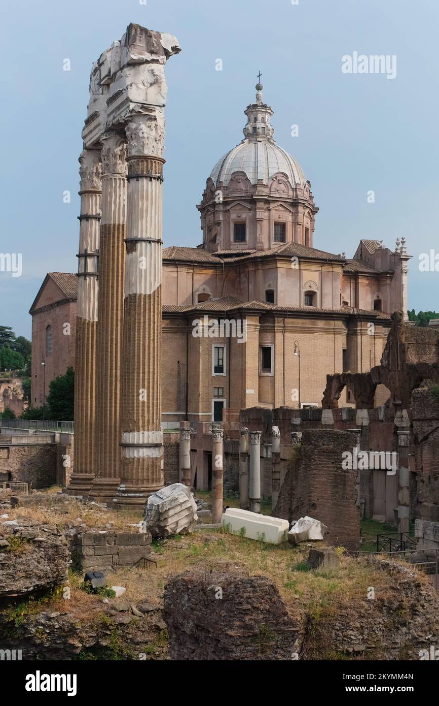Rome, Italy - view of architectural ruins at Roman Forum. Heart of ...