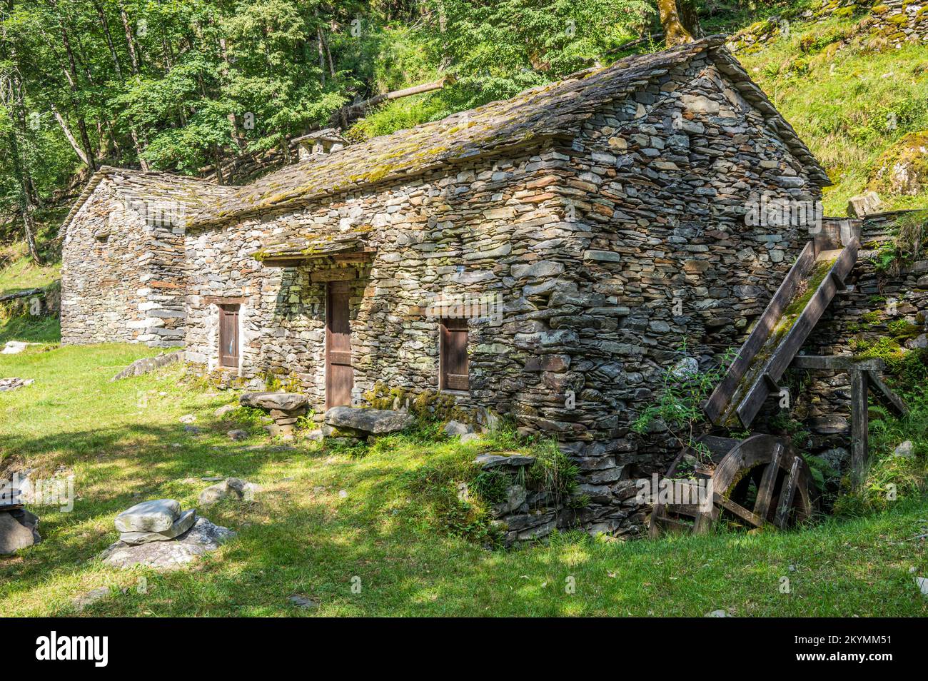 Stone watermill with wooden wheel in an abandoned mountain village in ...