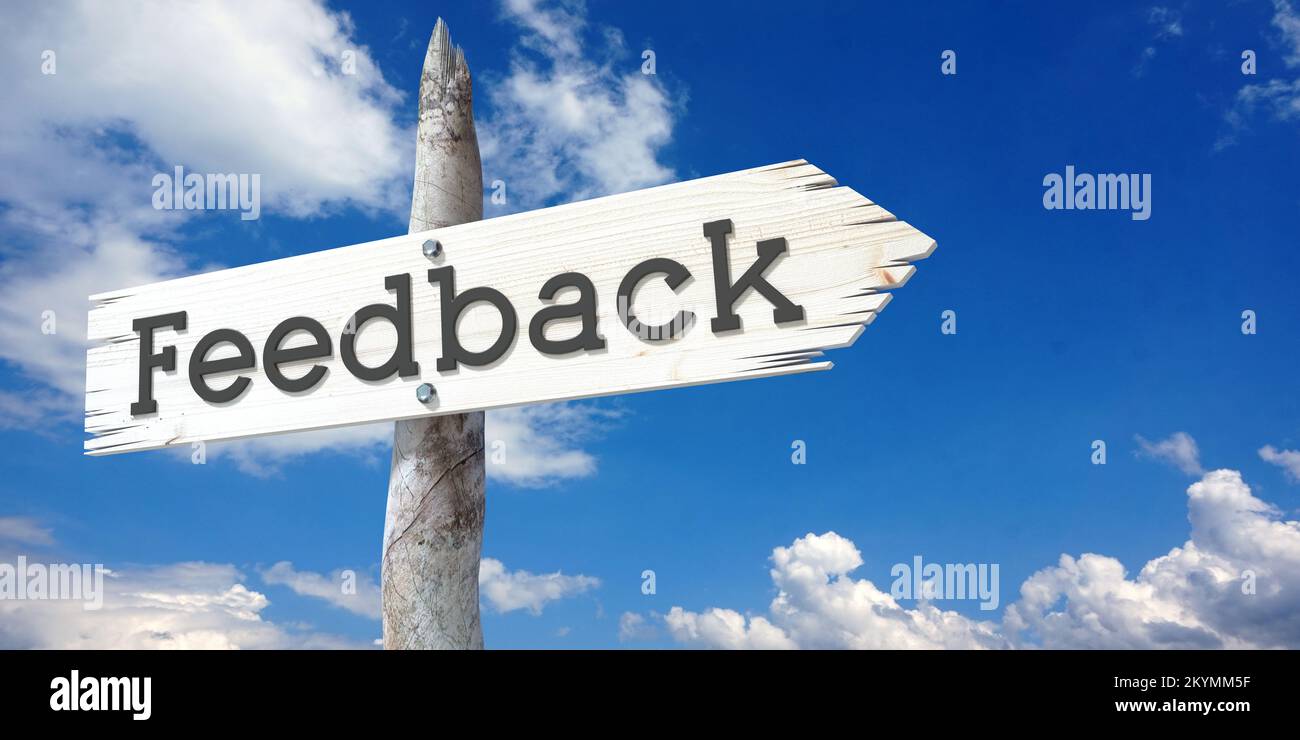 Feedback - wooden signpost with one arrow Stock Photo - Alamy