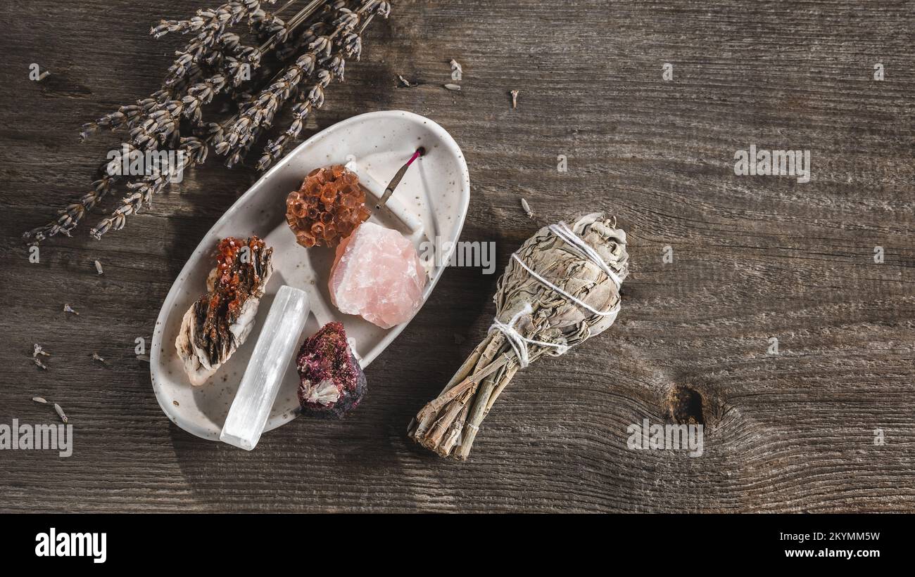 White Ceramic Incense Holder Tray with Mineral Crystal Stones and Aroma ...