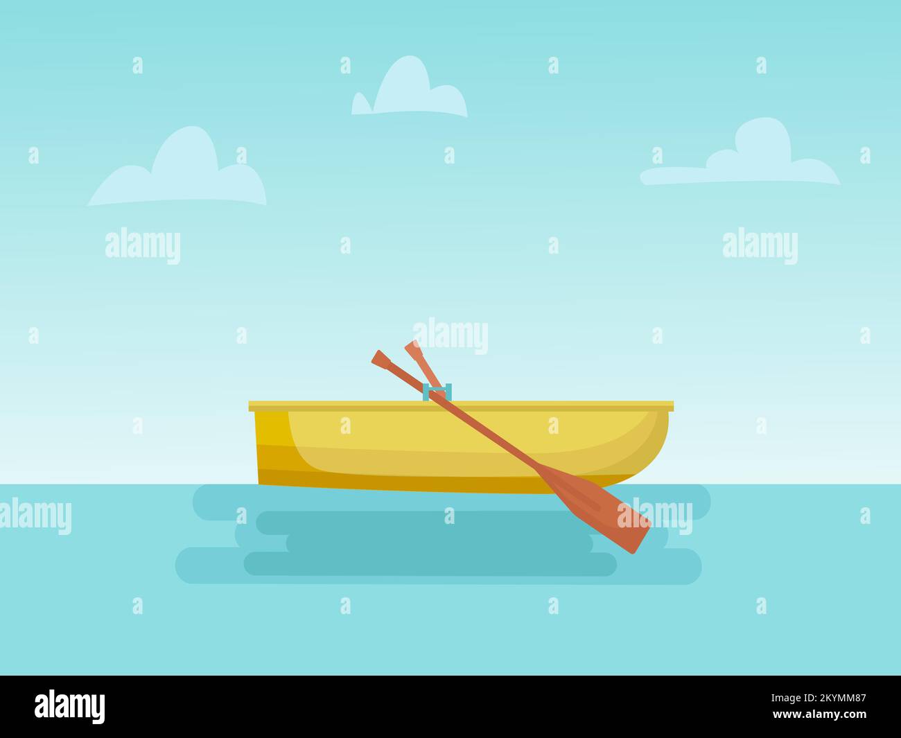 Yellow rowboat on sea. Horizontal background with seascape. Vector ...