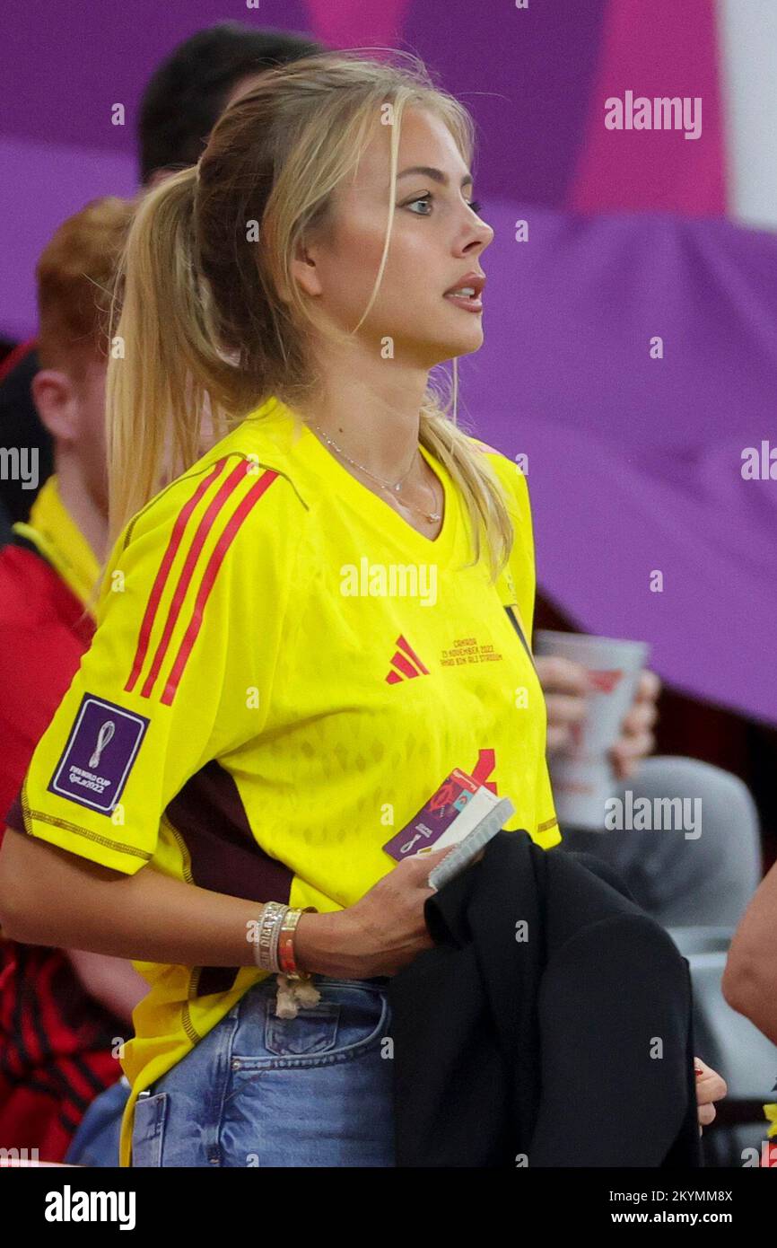 Doha, Qatar, 01/12/2022, Courtois' fiancee Mishel Gerzig pictured in ...