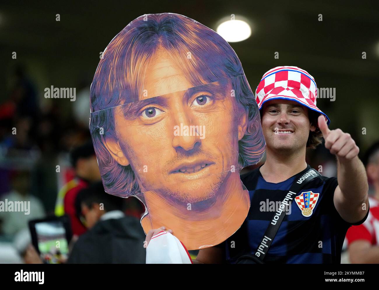 A Croatia fan with a cut out of Luka Modric ahead of the FIFA World Cup ...