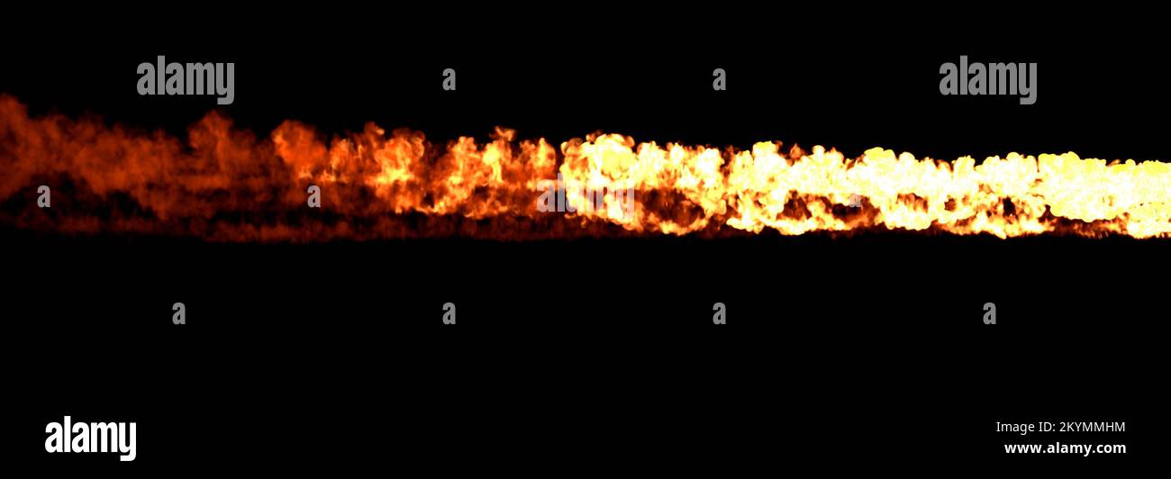 nice blazing fire line on black, isolated - object 3D rendering Stock ...