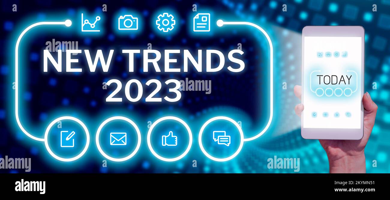 Text showing inspiration New Trends 2023. Conceptual photo general ...