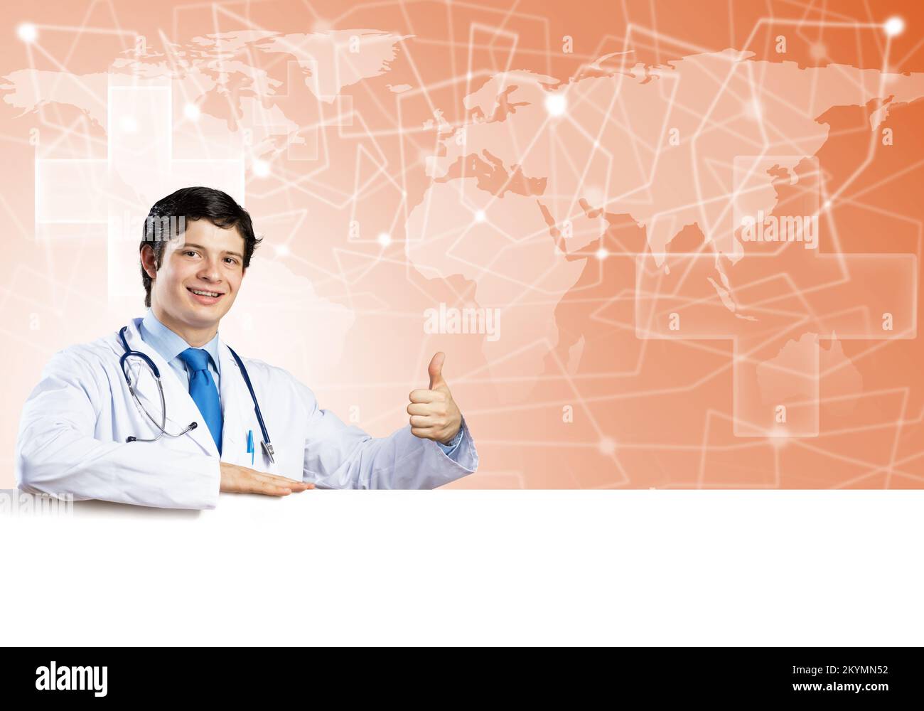 Doctor with banner Stock Photo - Alamy