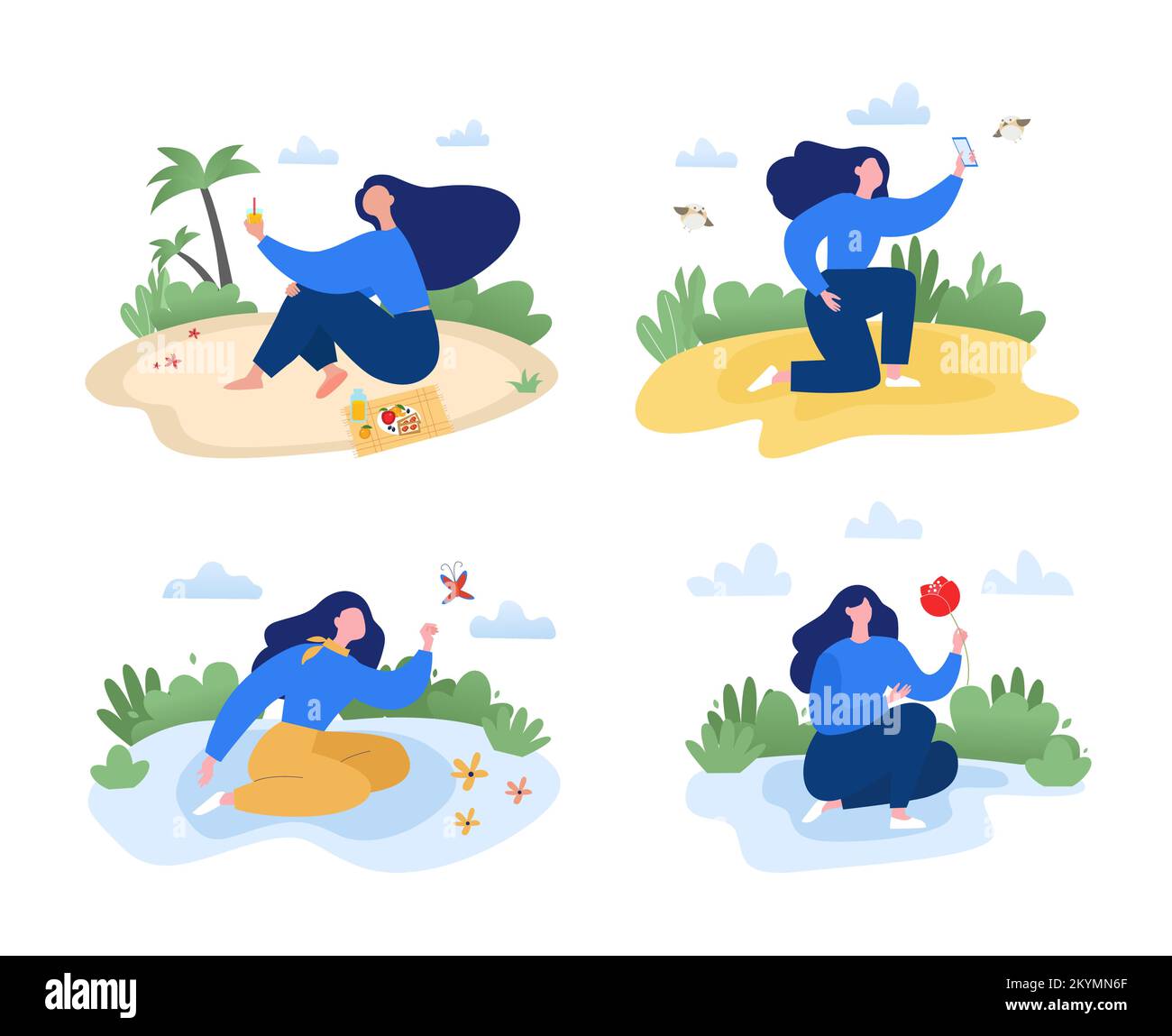 Outdoor activities concept vector illustration SET in modern flat style ...