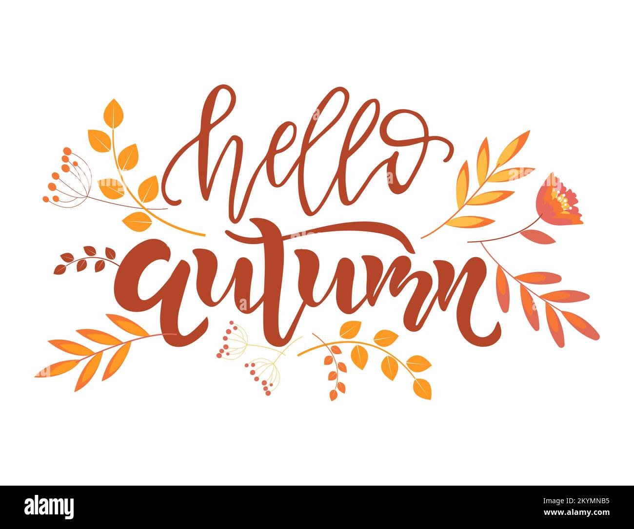 Hello Autumn text. Calligraphy, lettering design. Typography for ...