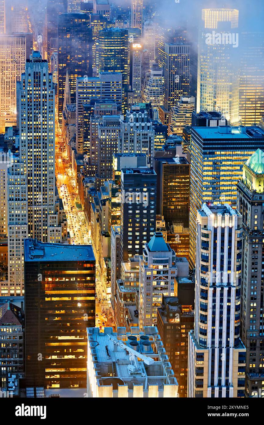 New York. United States. Aerial view of Manhattan at dusk Stock Photo ...