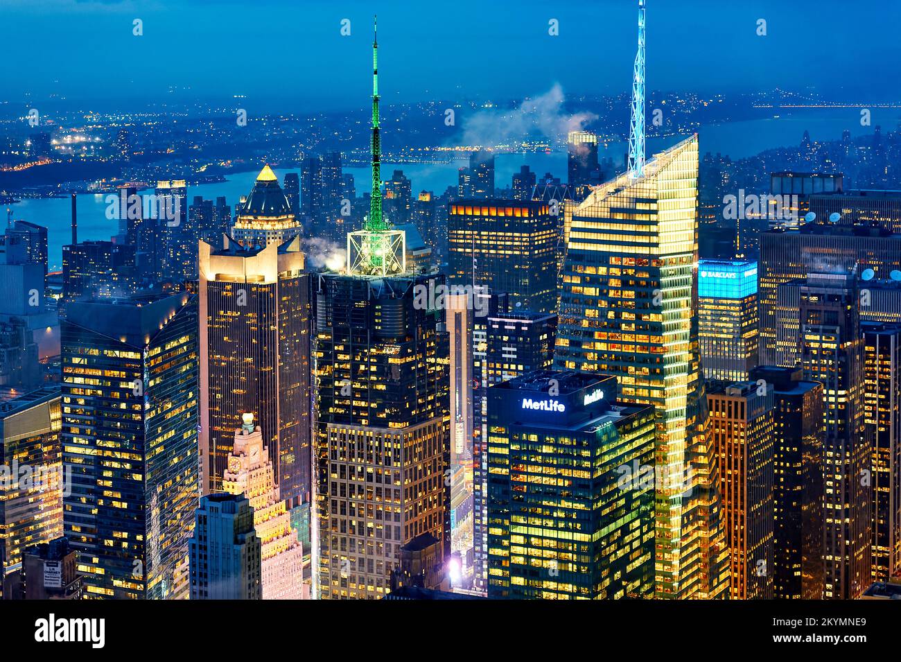 New York. United States. Aerial view of Manhattan at dusk Stock Photo ...