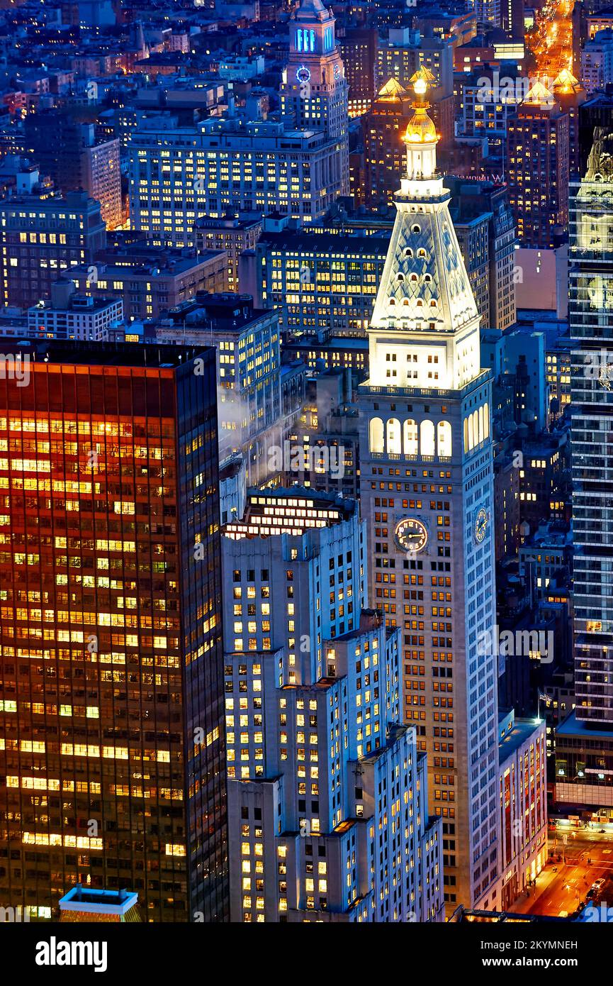 New York. United States. Aerial view of Manhattan at dusk Stock Photo ...