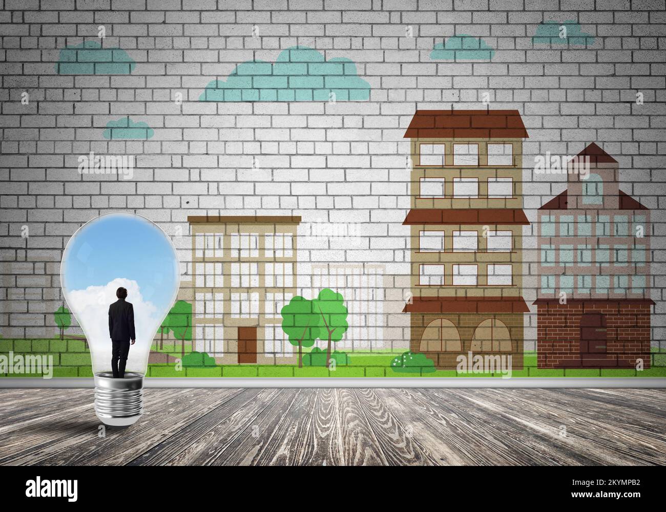 Businessman trapped in bulb Stock Photo - Alamy