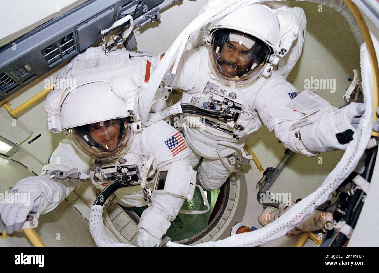 Astronauts Harris and Foale ready to egress airlock for EVA Astronauts ...