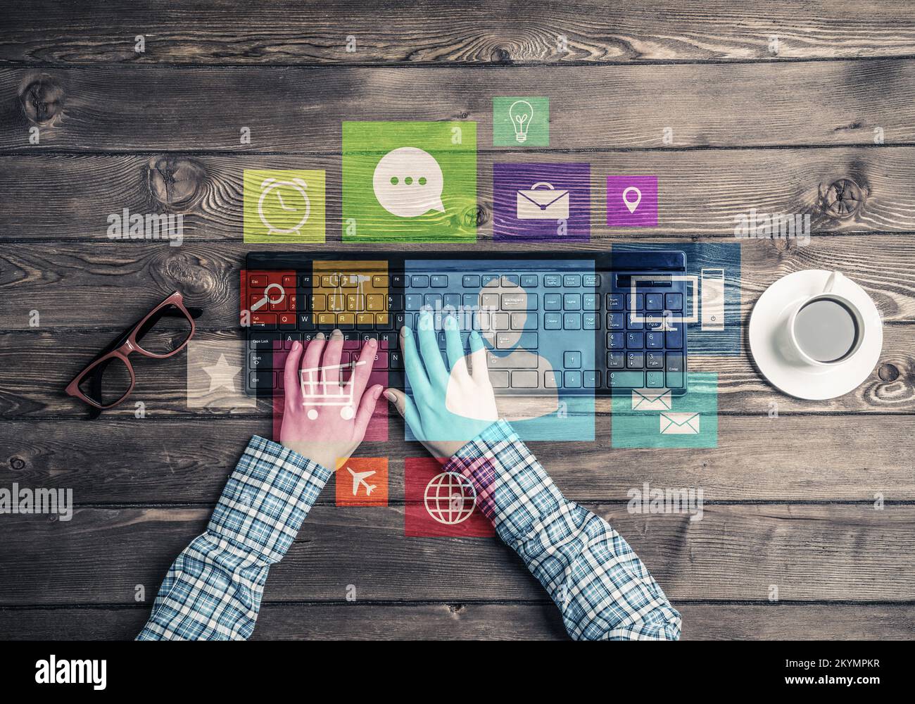 Concept of social communication and networking with media user ...