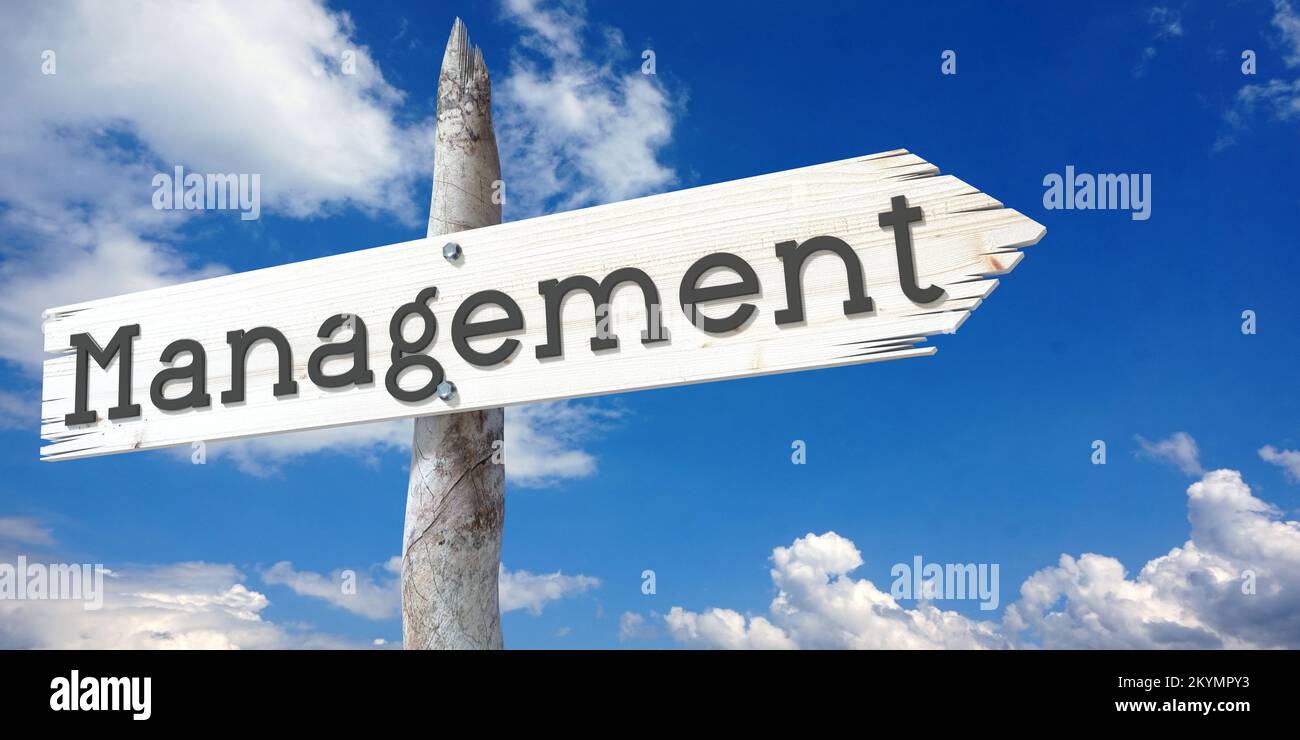 Management - wooden signpost with one arrow Stock Photo - Alamy