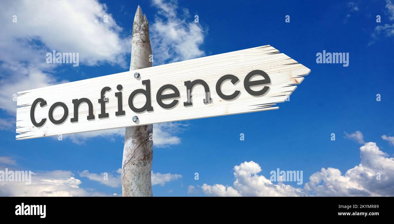 Confidence - wooden signpost with one arrow Stock Photo - Alamy