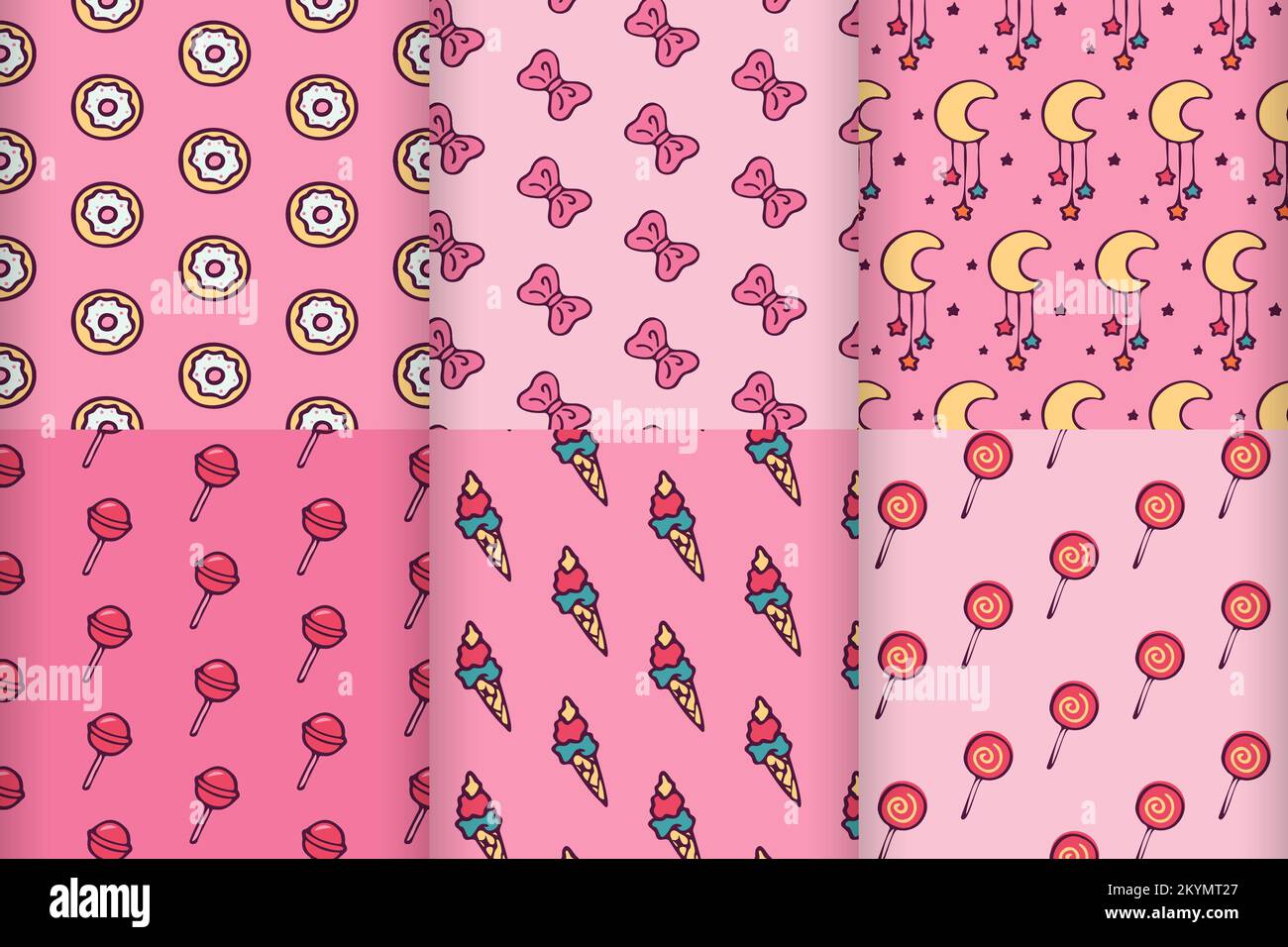 Set of cute pink kids patterns with doodle sweets Stock Vector Image ...