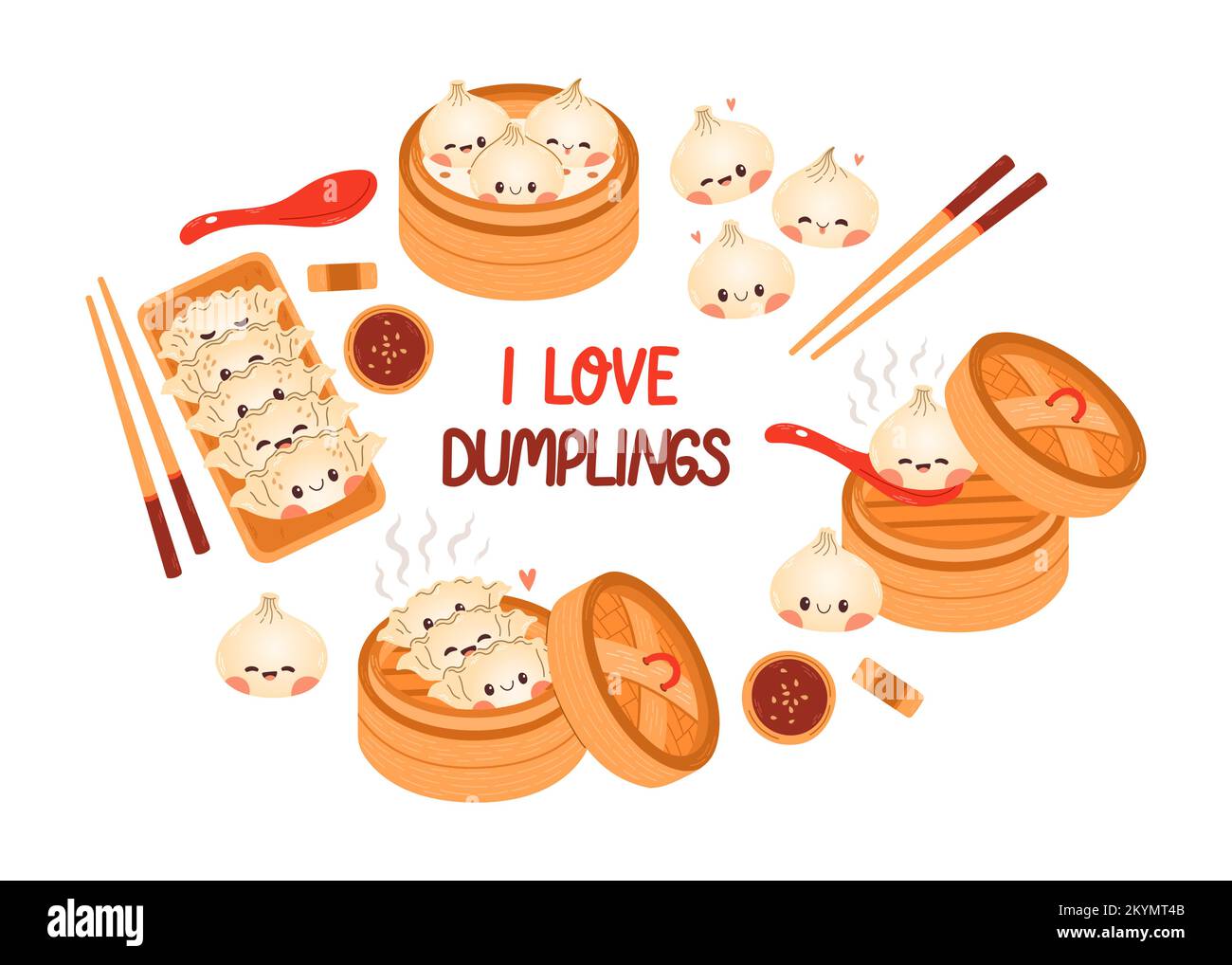 Dumpling And Gyoza Set Vector Drawing Traditional Japanese Dumplings