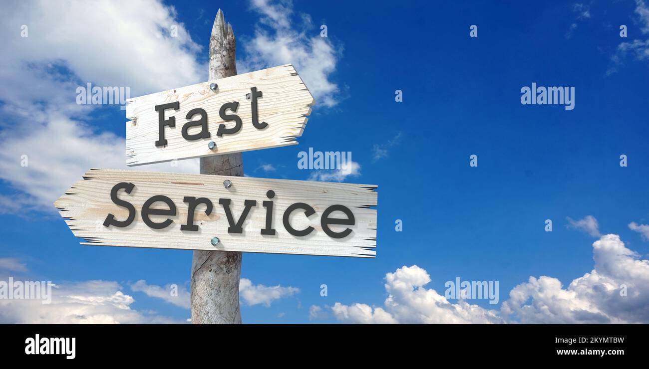 Fast service - wooden signpost with two arrows Stock Photo - Alamy