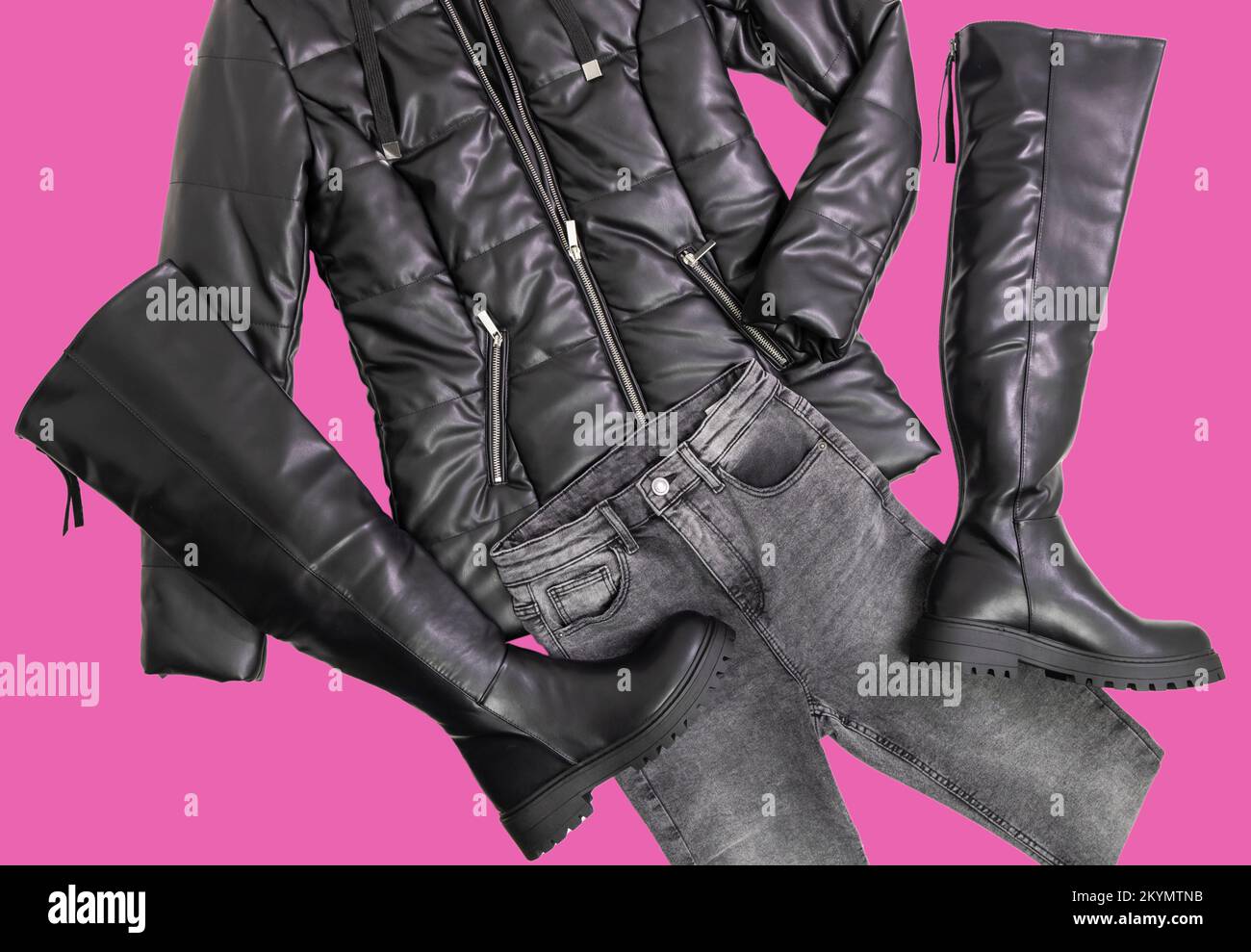 flat lay of black clothes and boots Stock Photo - Alamy