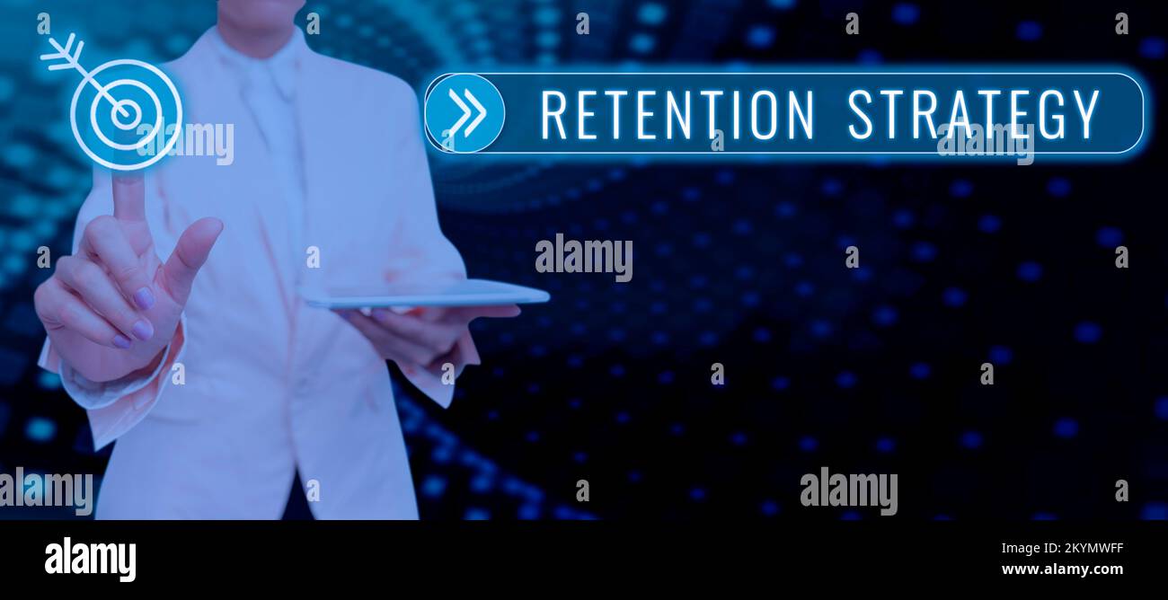 Hand writing sign Retention Strategy. Business idea activities to ...