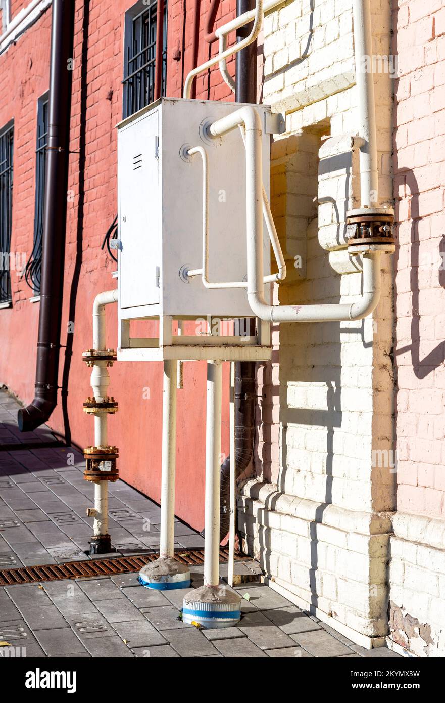 Gas distribution point in an apartment house. Gas entry point to a ...