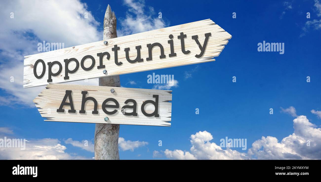Opportunity ahead - wooden signpost with two arrows Stock Photo - Alamy