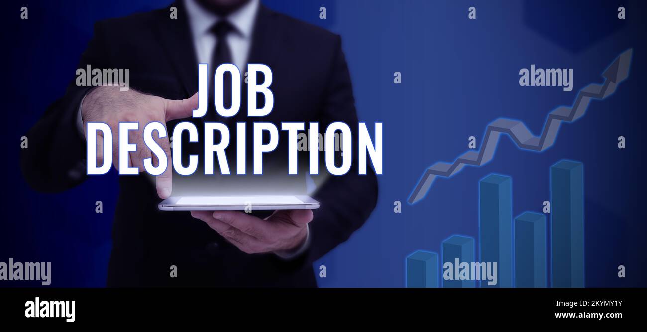 Hand writing sign Job Description. Business concept A document that ...
