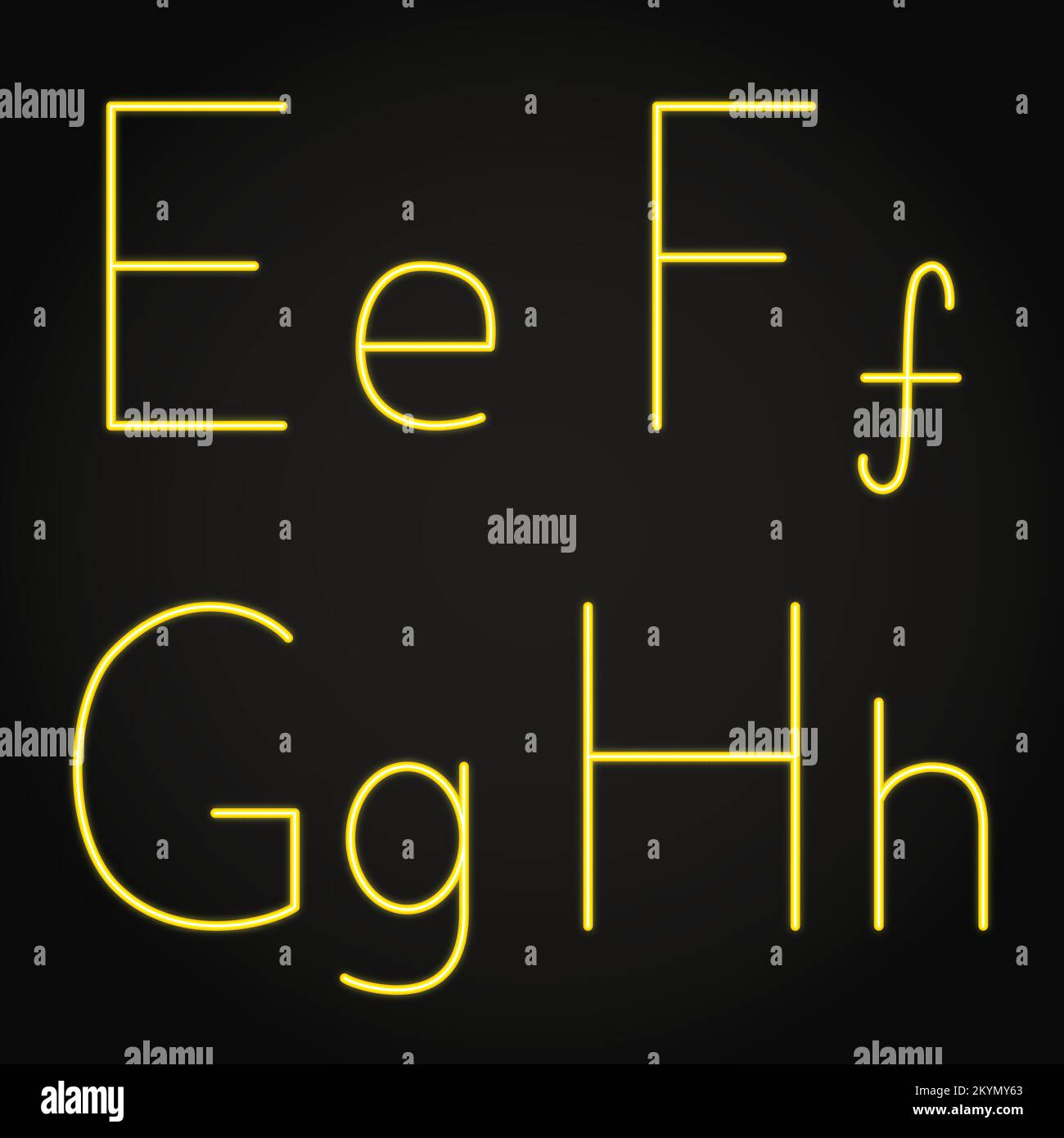 Bright neon letters E, F, G and H. Shining alphabet symbols. Vector ...