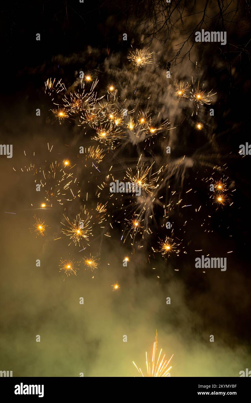 celebration with fireworks show at night Stock Photo - Alamy