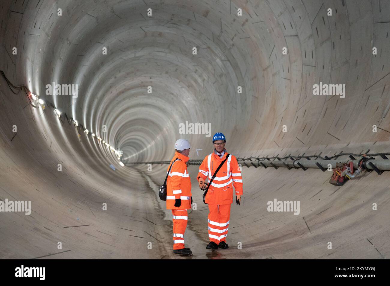 Transport Secretary Mark Harper (right) and HS2 CEO Mark Thurston view ...