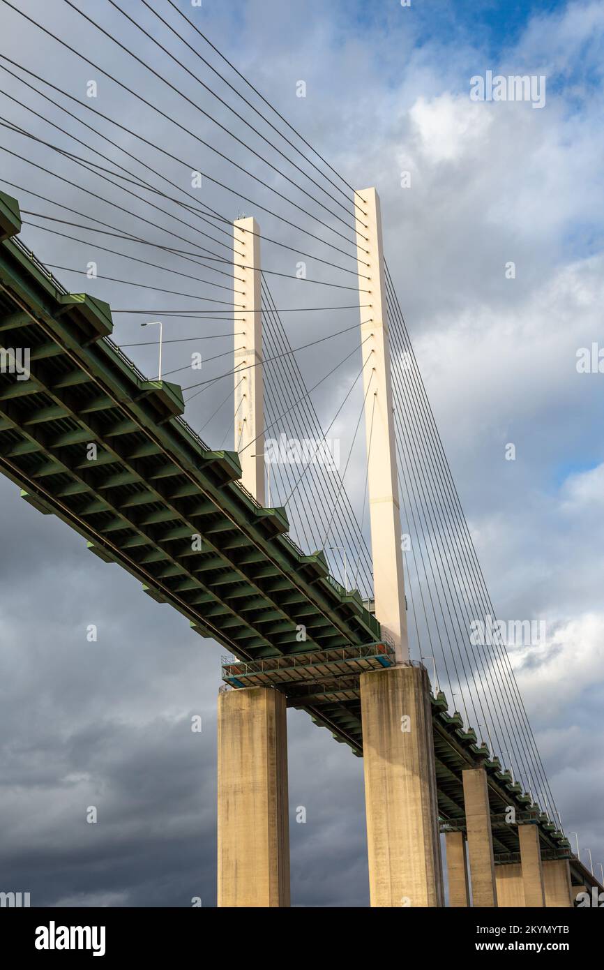 Dartford Crossing. The Queen Elizabeth II bridge taken from the Thames ...