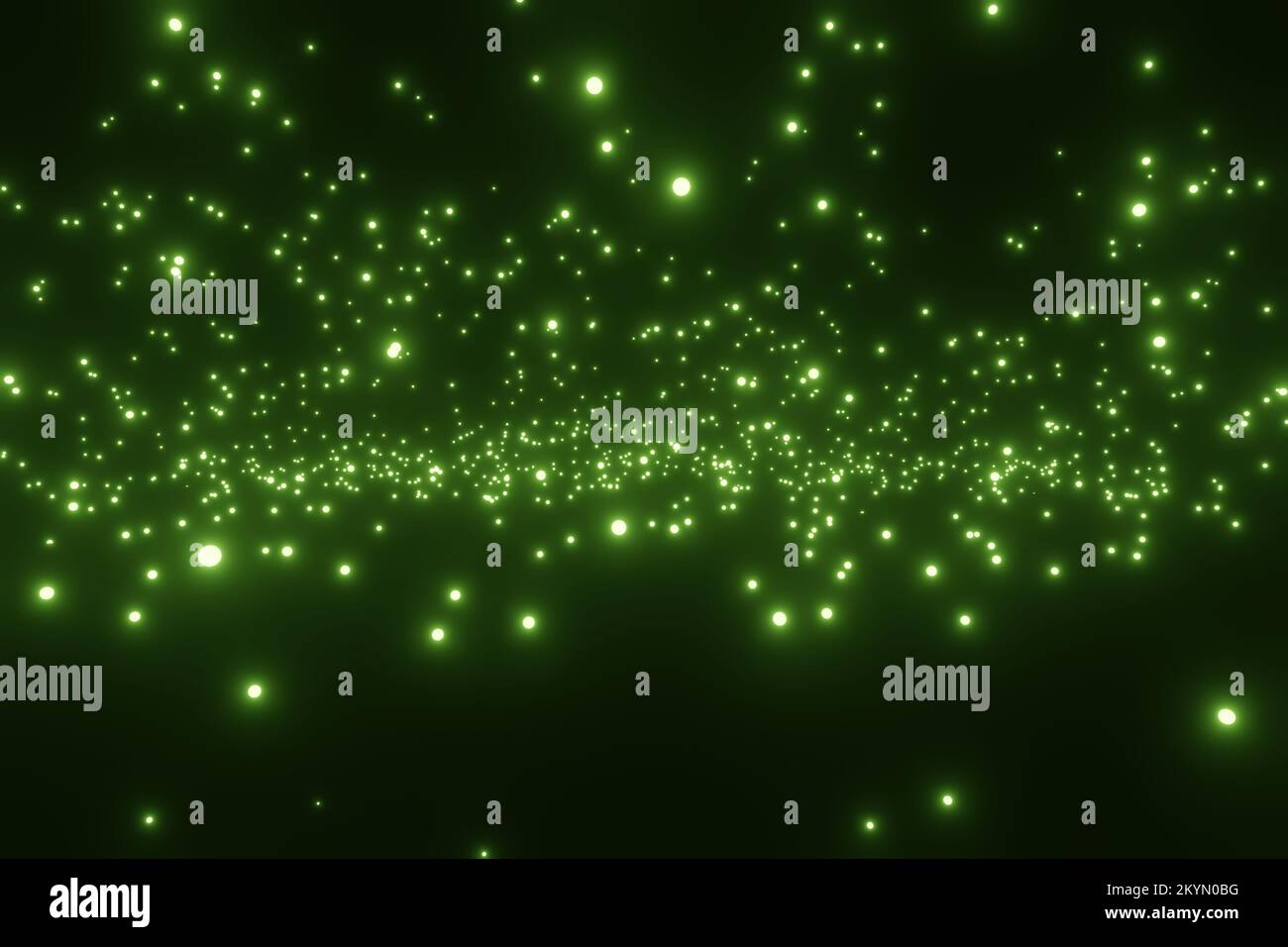 Abstract flying green particles of light on a black background Stock ...