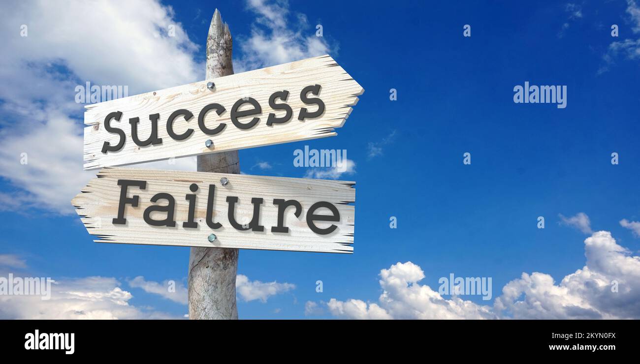 Success and failure - wooden signpost with two arrows Stock Photo - Alamy