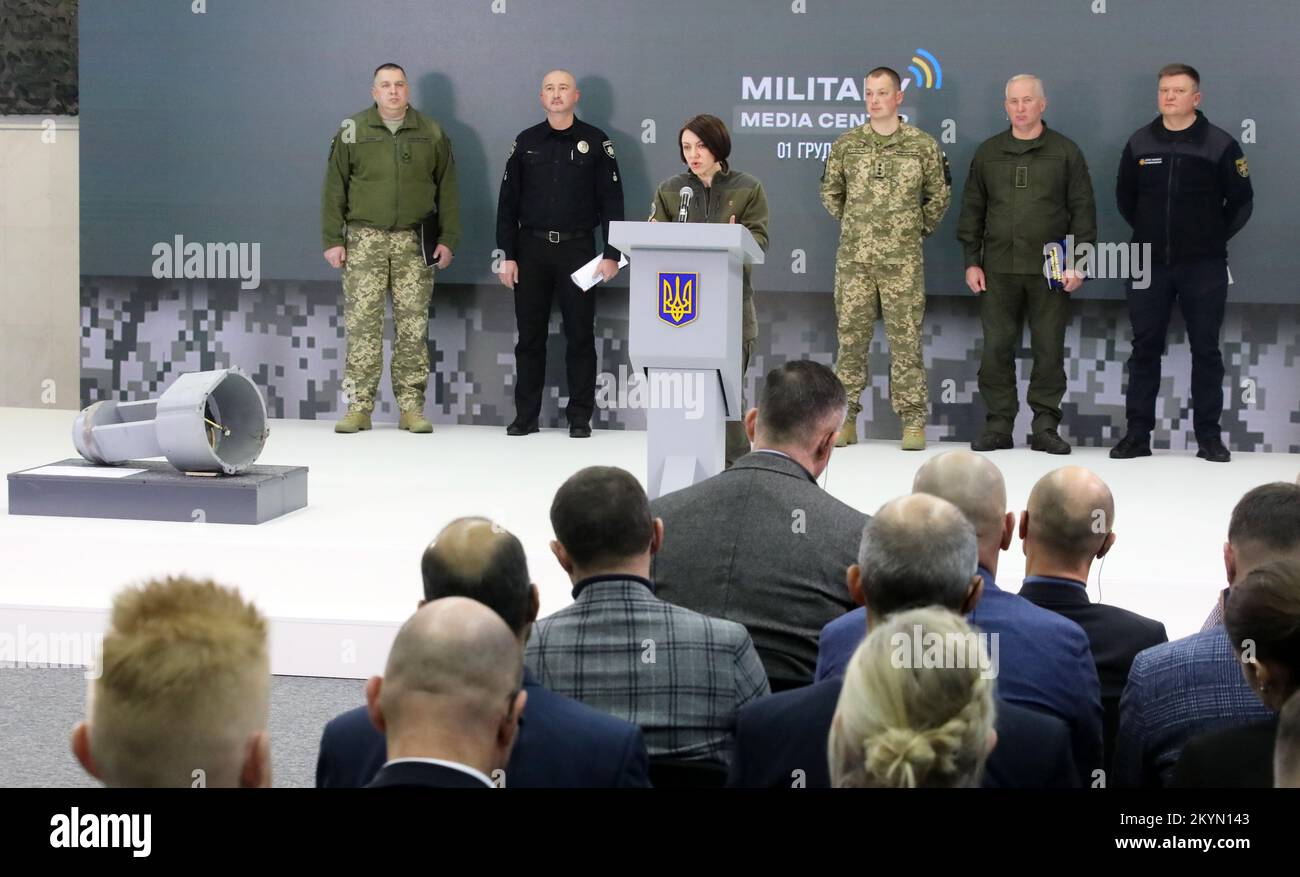 KYIV, UKRAINE - DECEMBER 1, 2022 - Deputy Minister of Defence of Ukraine Hanna Maliar speaks at ...
