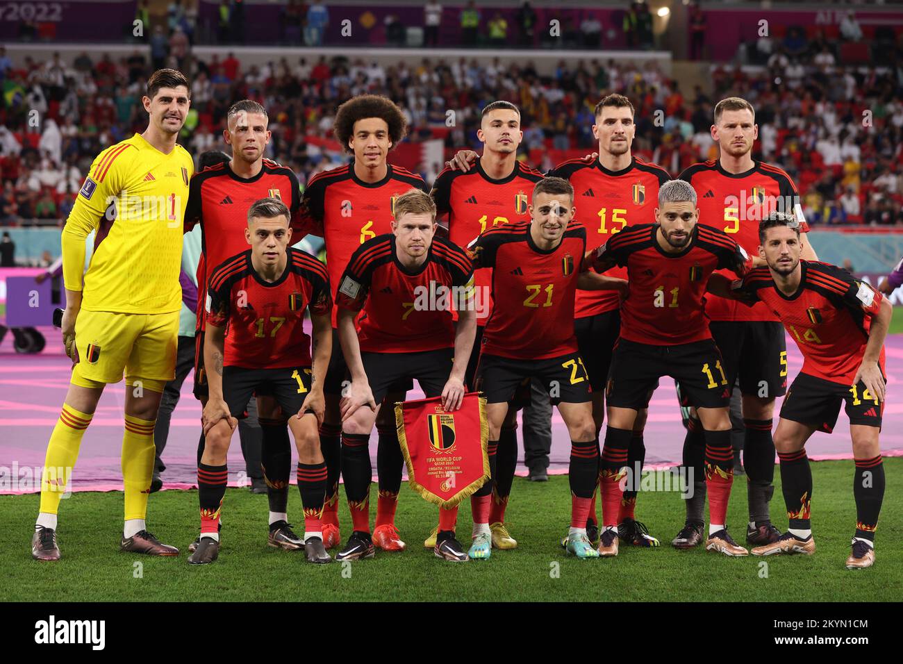Belgium players line up for team photos prior to the FIFA World Cup Qatar 2022 Group F match ...